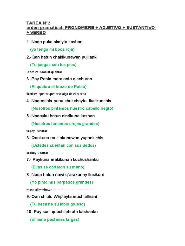 Oraciones Partes Del Cuerpo | PDF