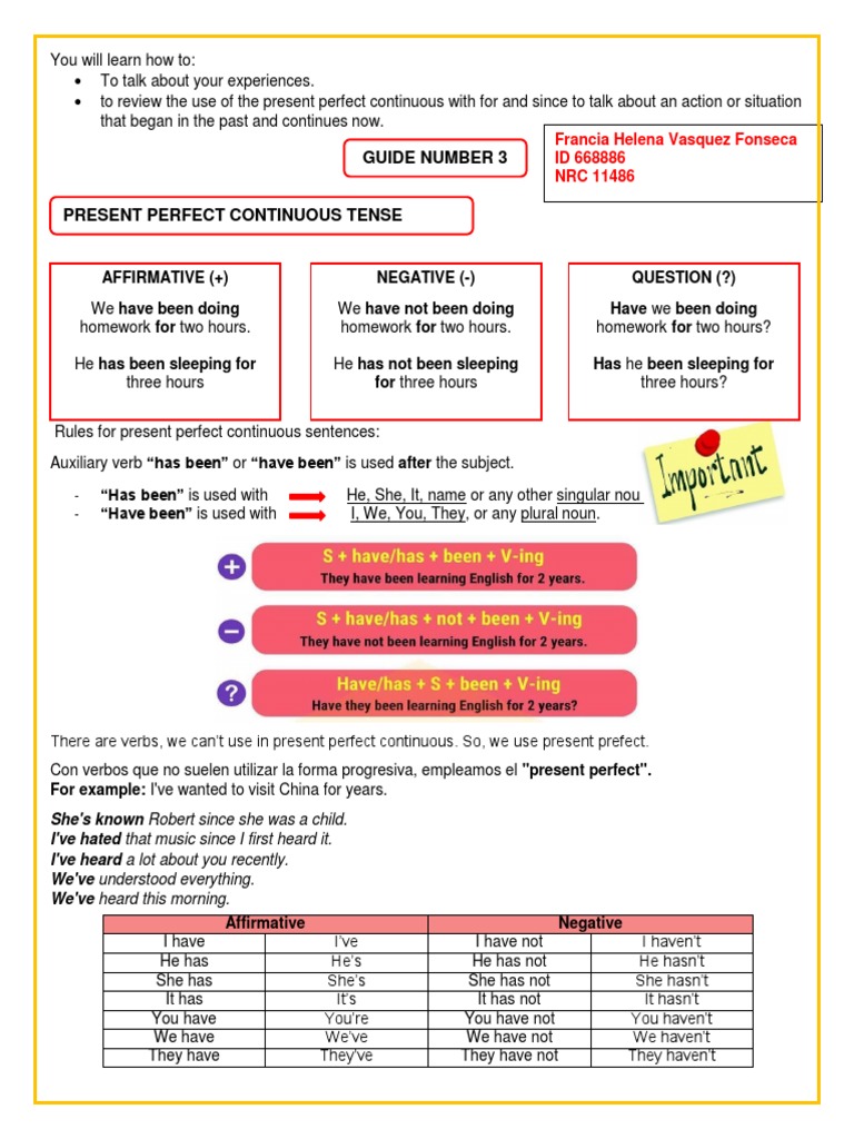 Present Perfect Continuous Guide | PDF | Verb | Grammar