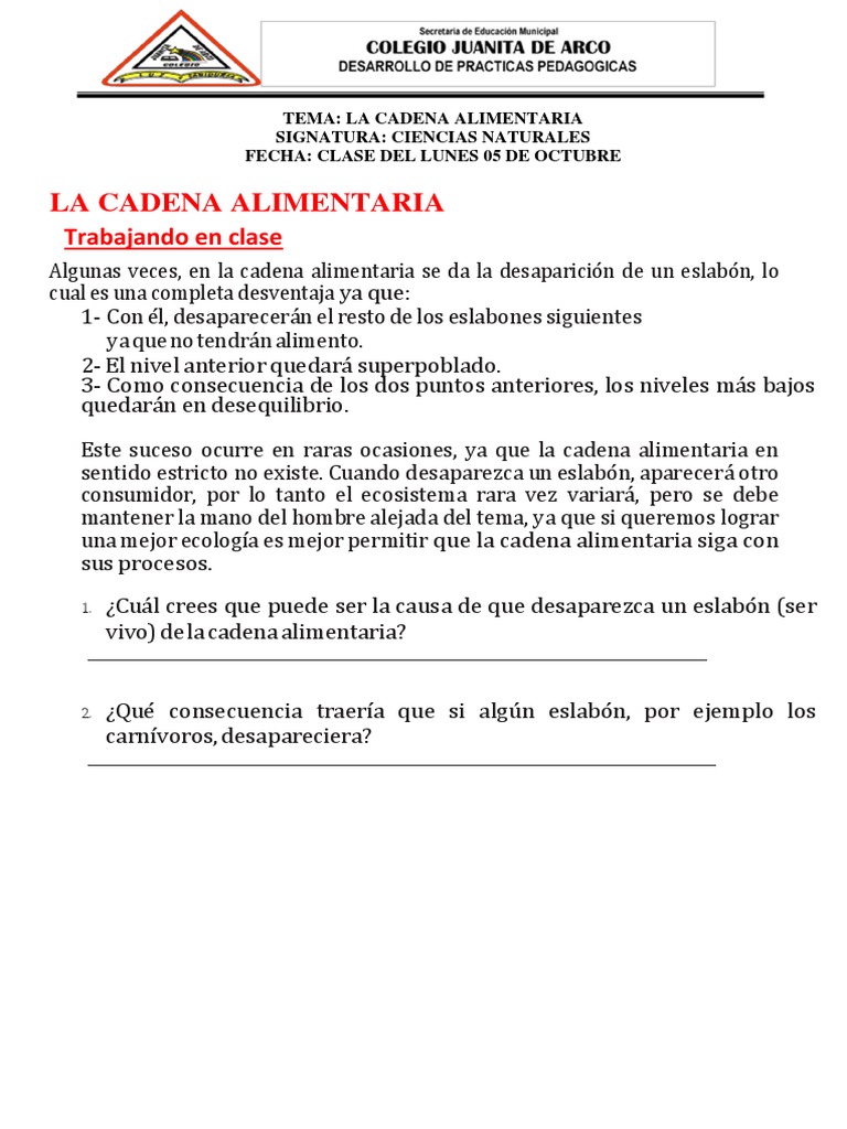 Guia 4. Cadena Alimenticia Lectura | PDF