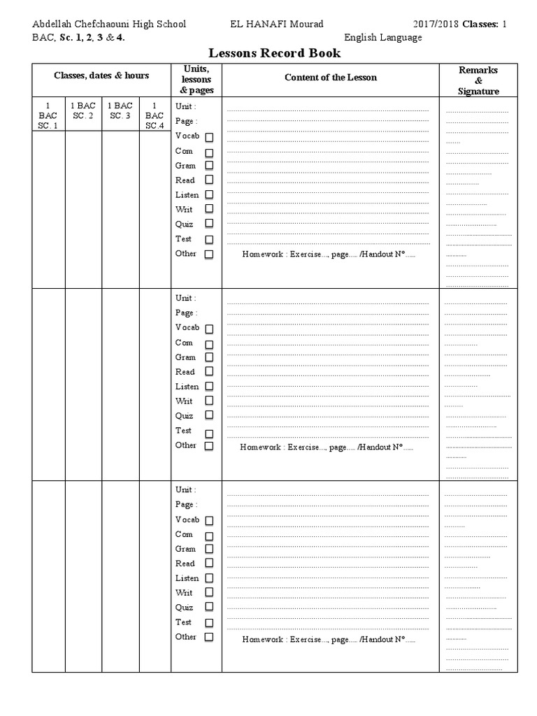 Lessons Record Book C | PDF