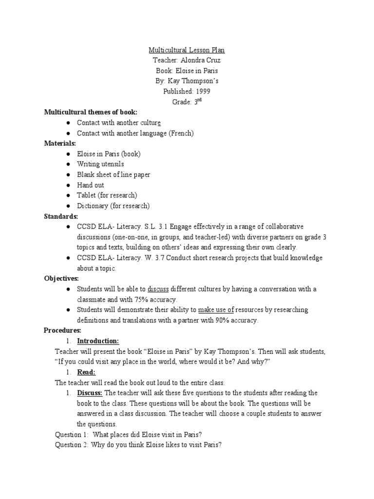 Multicultural Lesson Plan | PDF | Lesson Plan | Books