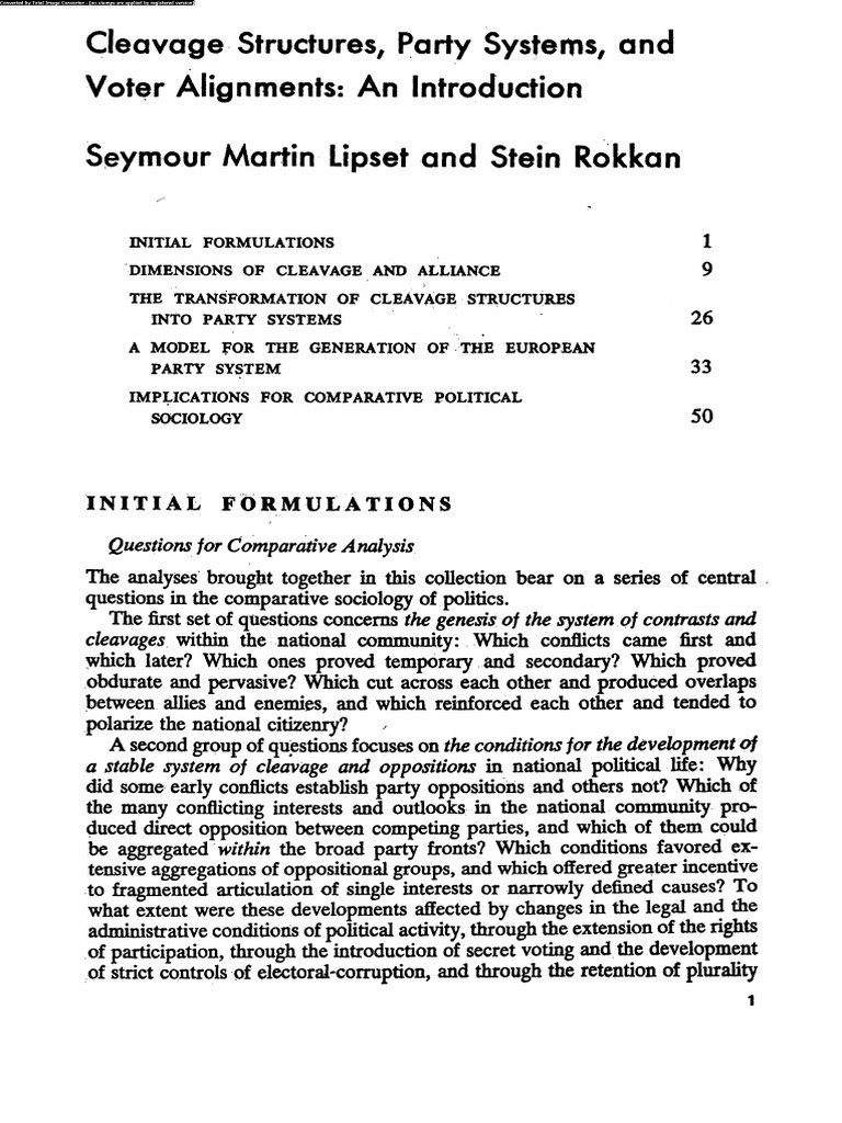 Lipset S.-M., Rokkan S. - Cleavage Structures, Party Systems, and Voter ...