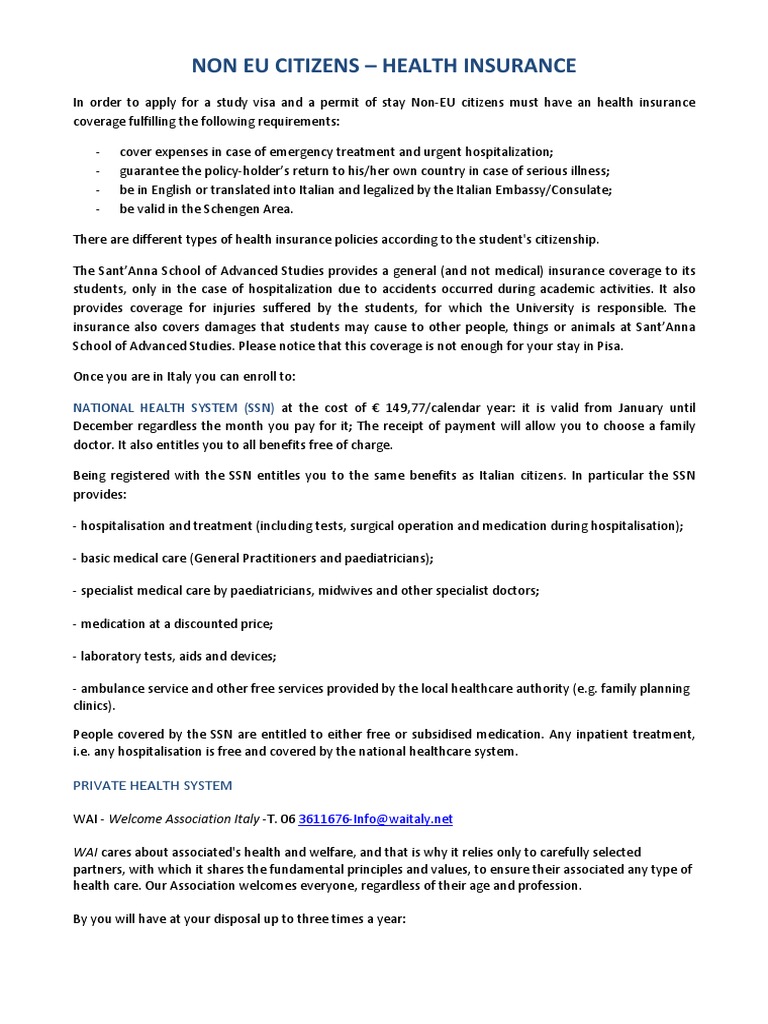 Non Eu Citizens - Health Insurance: National Health System (SSN) | PDF ...