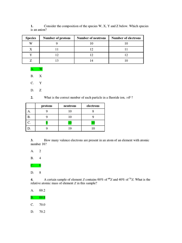 Chemistry Quiz: Isotopes & Ions | PDF | Isotope | Proton