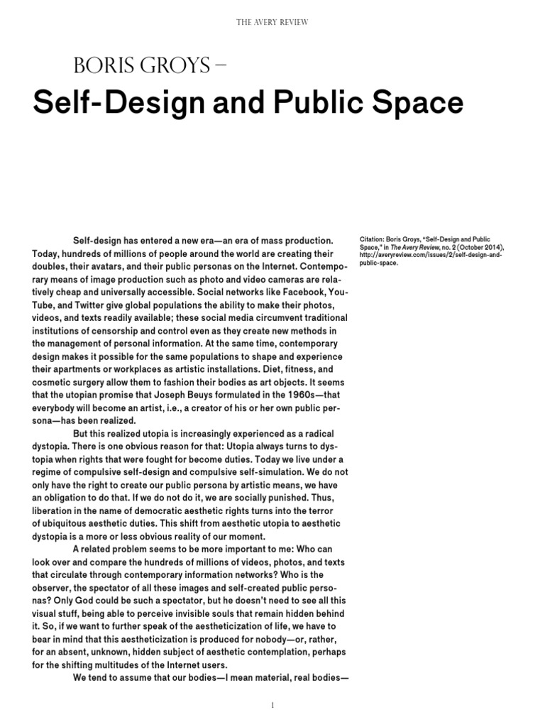 Boris Groys - Self Design and Public Space | PDF | Aesthetics | Social ...