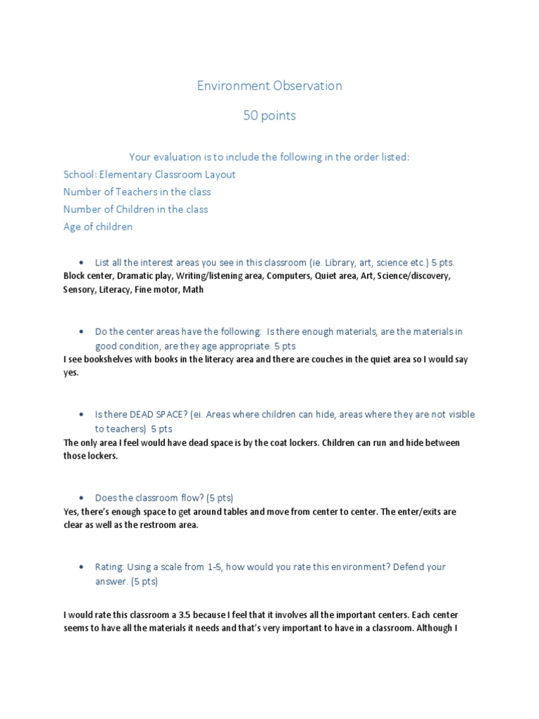 Environment Observation-1 | PDF | Classroom | Educational Psychology