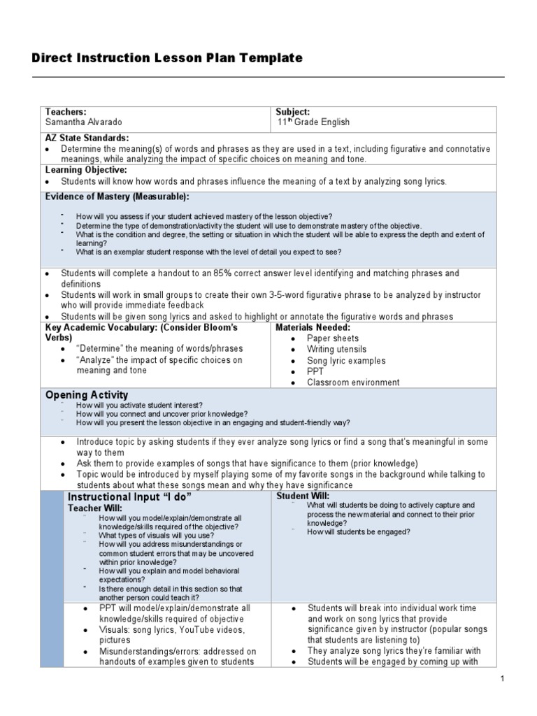 11th Grade English Lesson Plan Template | PDF | Lesson Plan | Phrase
