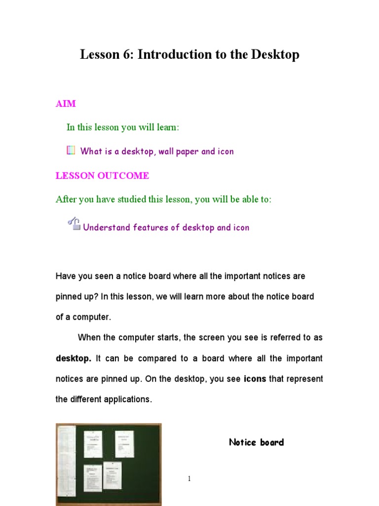 Lesson 6: Introduction To The Desktop: in This Lesson You Will Learn ...