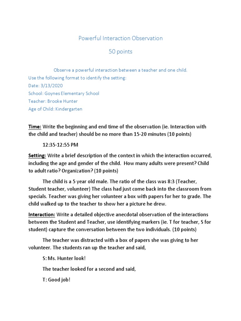 Powerful Interaction Observation-1 | PDF | Teachers | Cognitive Science