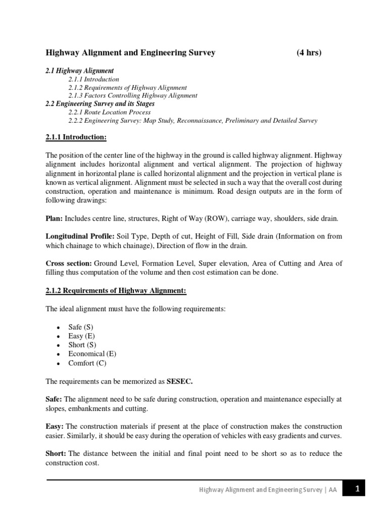 Highway Alignment and Surveying Essentials | PDF | Road | Surveying