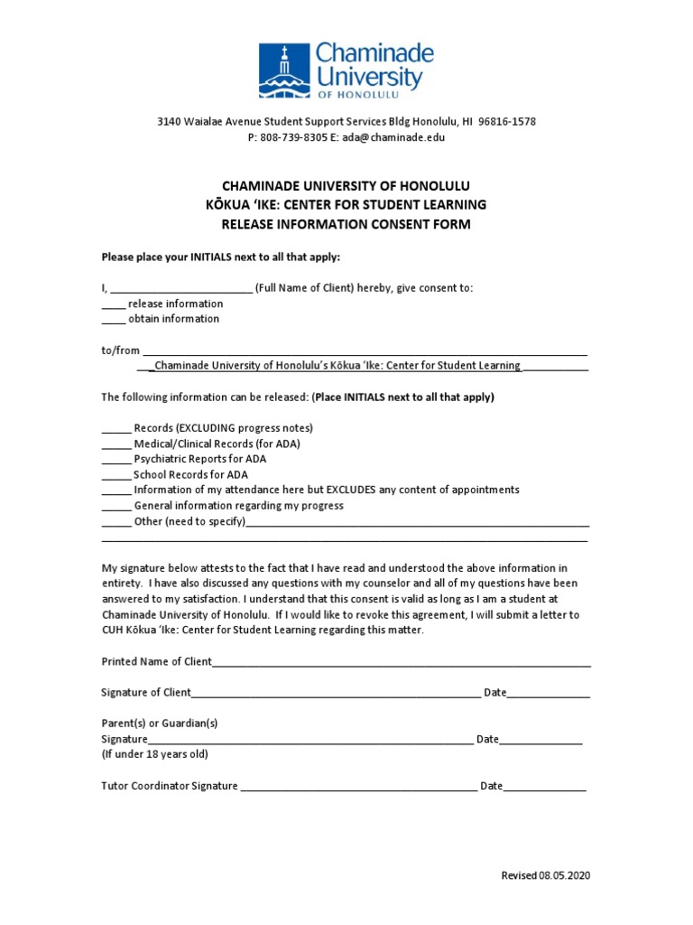 Release Information Consent - ADA Rev 08.05.2020 Fillable | PDF