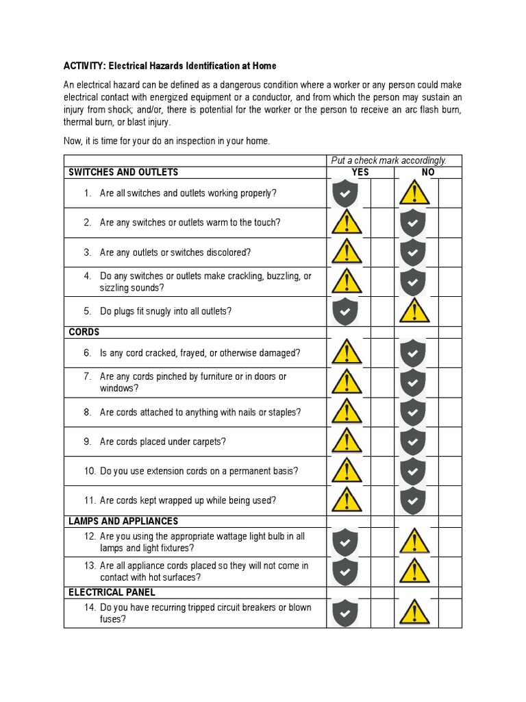 Home Electrical Hazard Checklist | PDF | Switch | Power Engineering