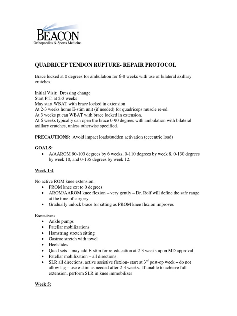 Quadricep Tendon Rupture Protocol 2 | PDF | Knee | Anatomical Terms Of ...