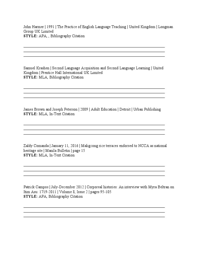 Citation Practice Worksheet Guide | PDF