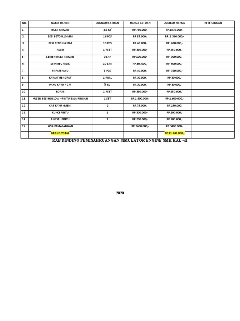 Rab Dinding Pemisahruangan Simulator Engine SMK Kal - Ii | PDF