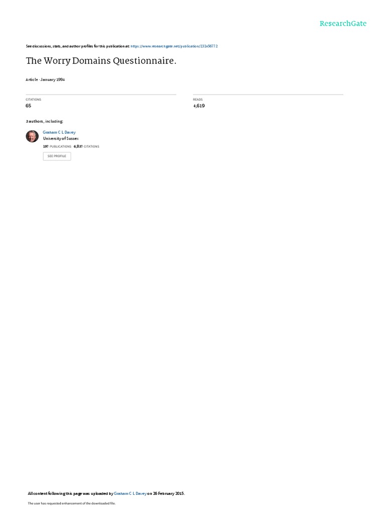 The Worry Domains Questionnaire.: January 1994 | PDF