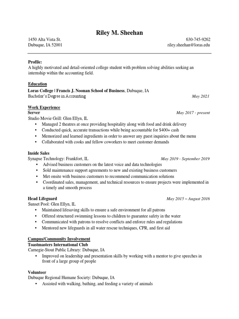 Riley Sheehan Resume 2020 | PDF