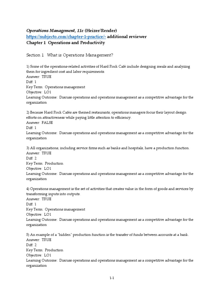 Additional Reviewer Chapter 1 Operations and Productivity: Section 1 ...