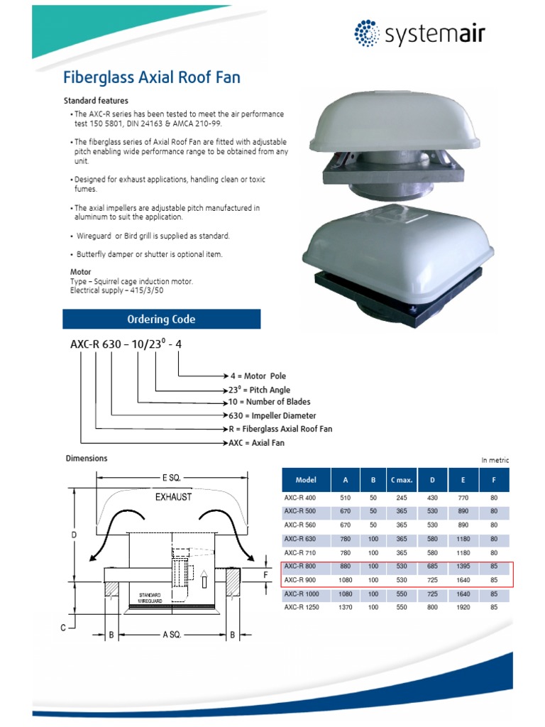 Fiberglass Axial Roof Fan Specifications | PDF | Manufactured Goods ...