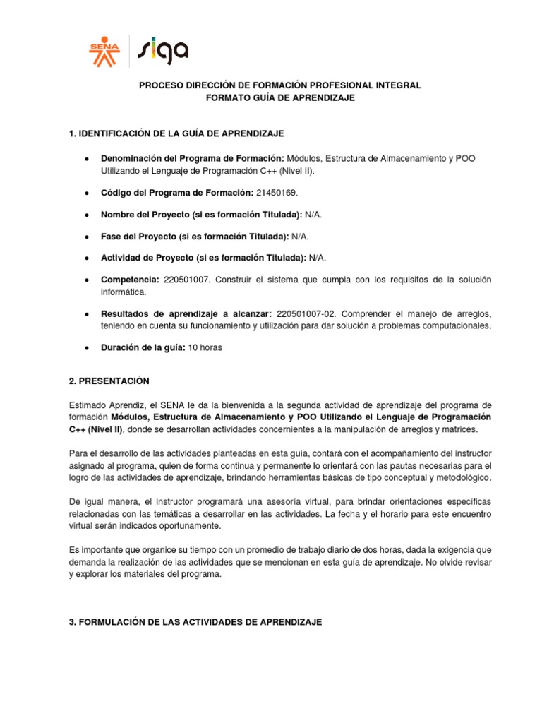 Guia de Aprendizaje 2 | PDF | Estructura de datos de matriz | Lenguaje de programación