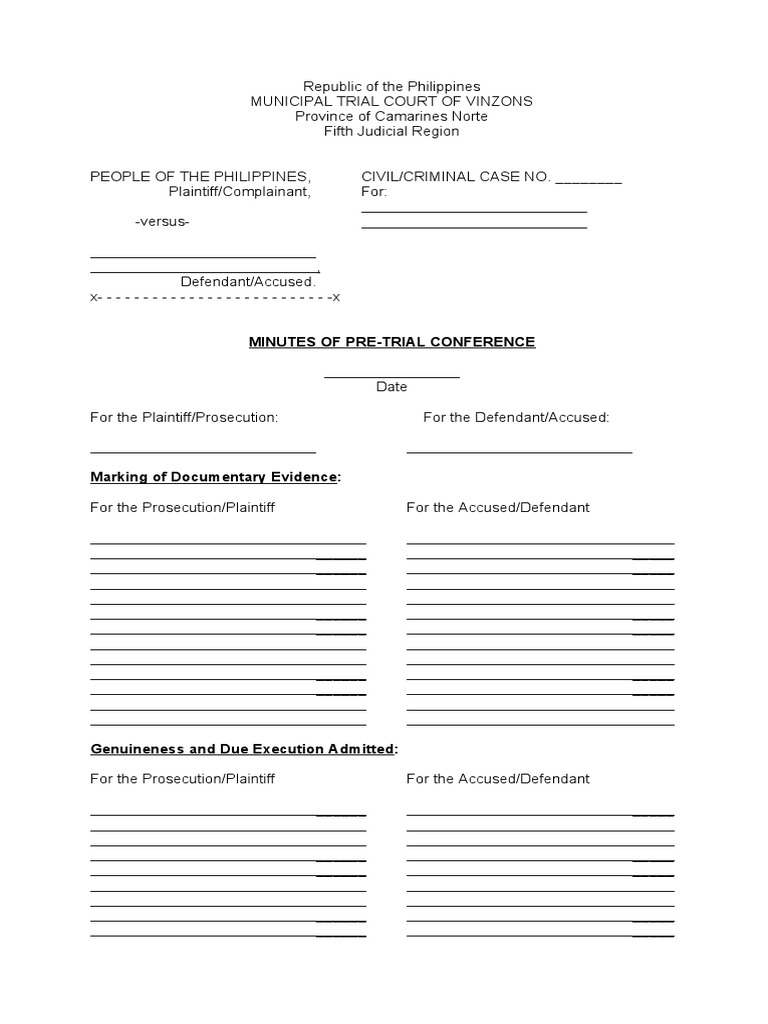 Minutes of Pre-Trial Conference | Download Free PDF | Prosecutor ...
