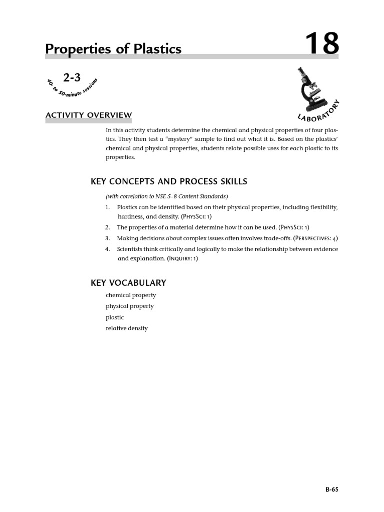 Properties of Plastics: Key Concepts and Process Skills | PDF | Plastic ...