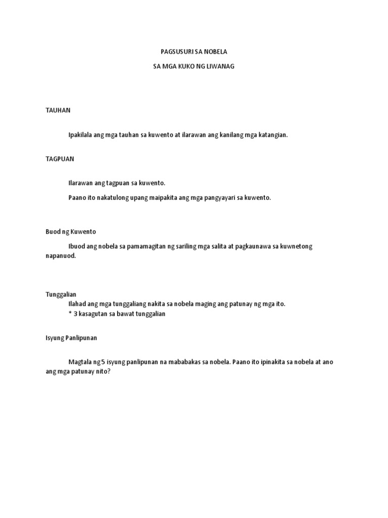 Pagsusuri Sa Nobela | PDF