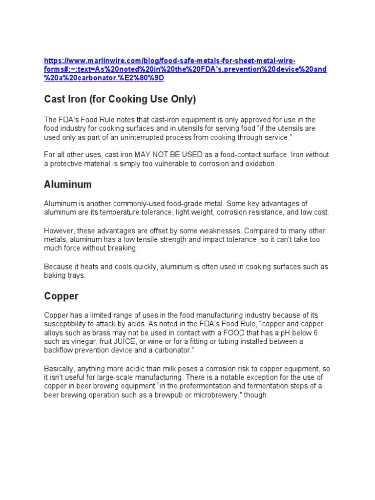 Food Grade Metal Use | PDF | Stainless Steel | Steel