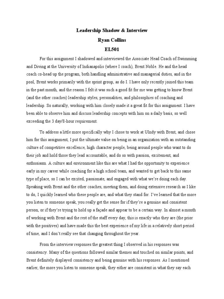 Leadership Shadow and Interview | PDF | Mentorship | Leadership