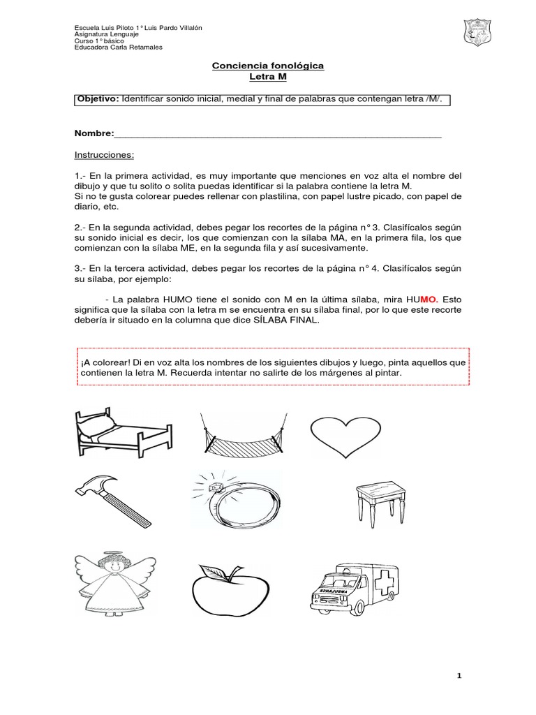 Conciencia Fonológica Letra M | PDF | Artes del Lenguaje y Comunicación ...