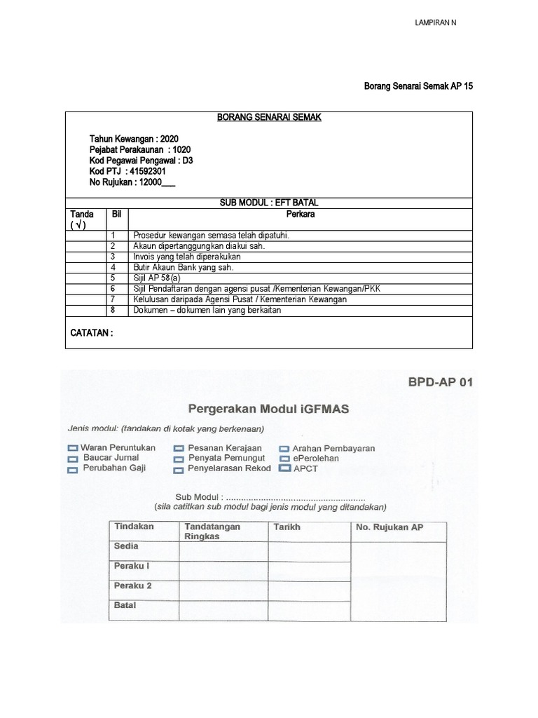 Borang Senarai Semak EFT BATAL | PDF