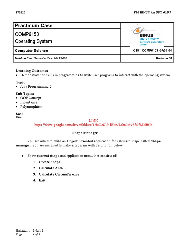 COMP6153 Operating System: Practicum Case | PDF | Area | Object ...