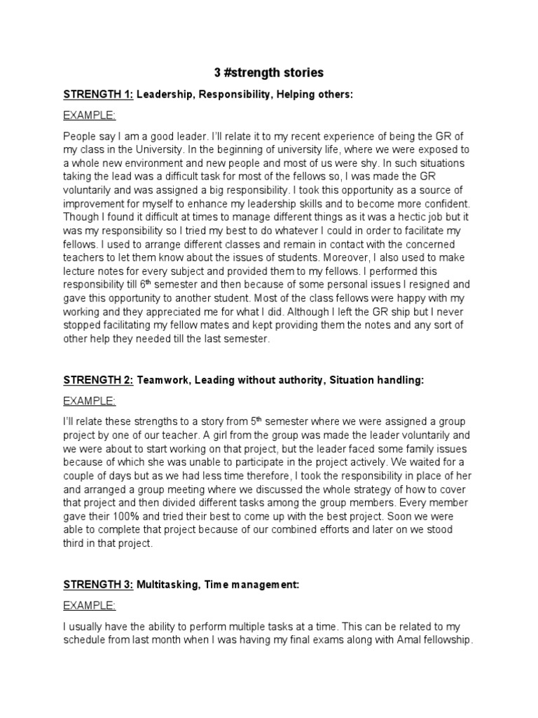 3 #Strength Stories: STRENGTH 1: Leadership, Responsibility, Helping ...