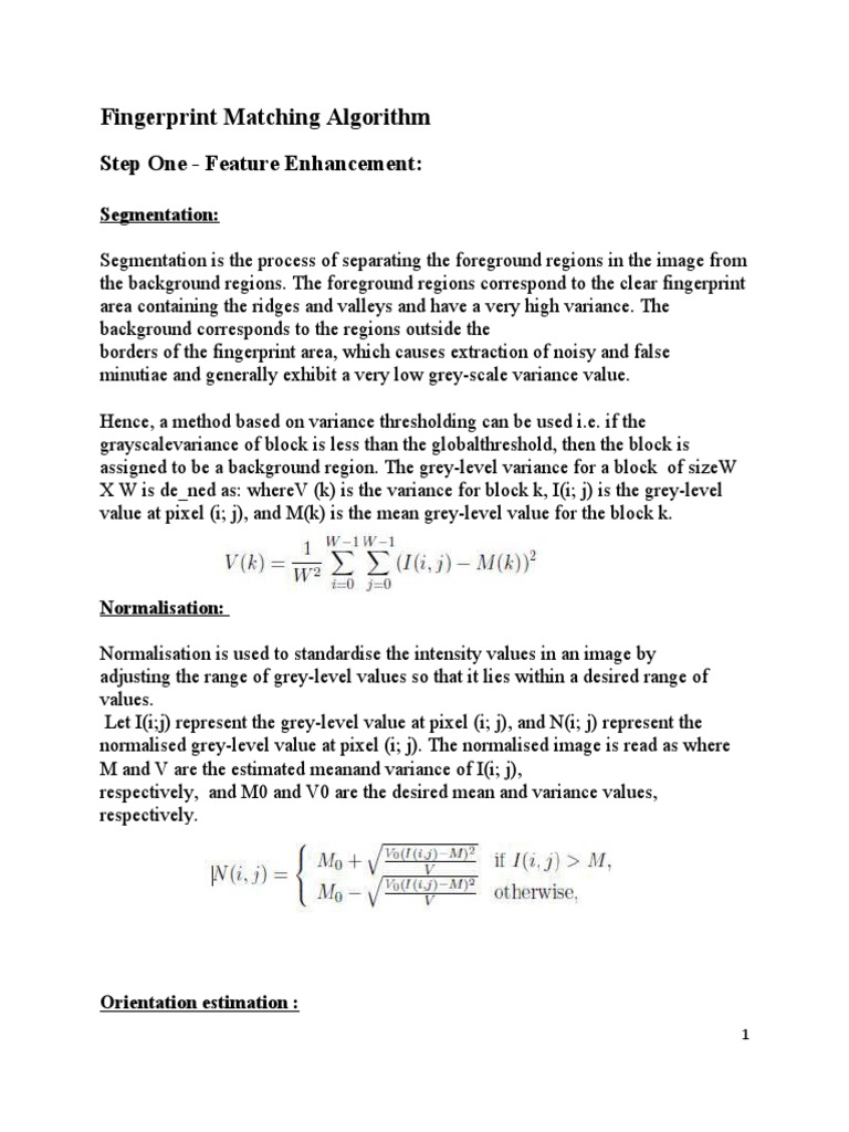 Fingerprint Matching Algorithm | PDF | Fingerprint | Image Segmentation