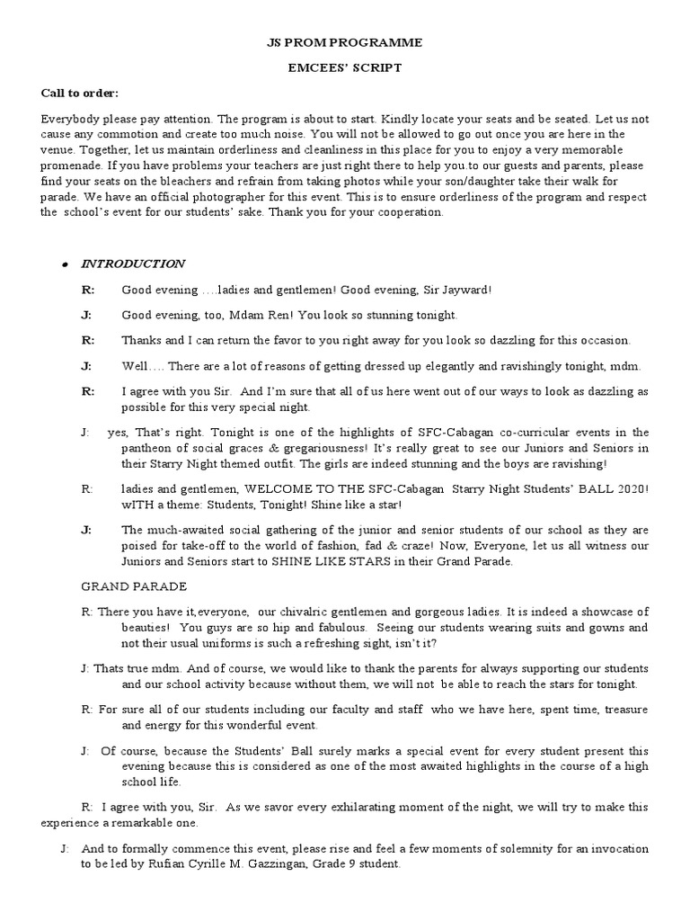 S Prom Script | PDF | Prom