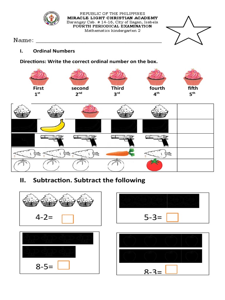Name: - : II. Subtraction. Subtract The Following | PDF