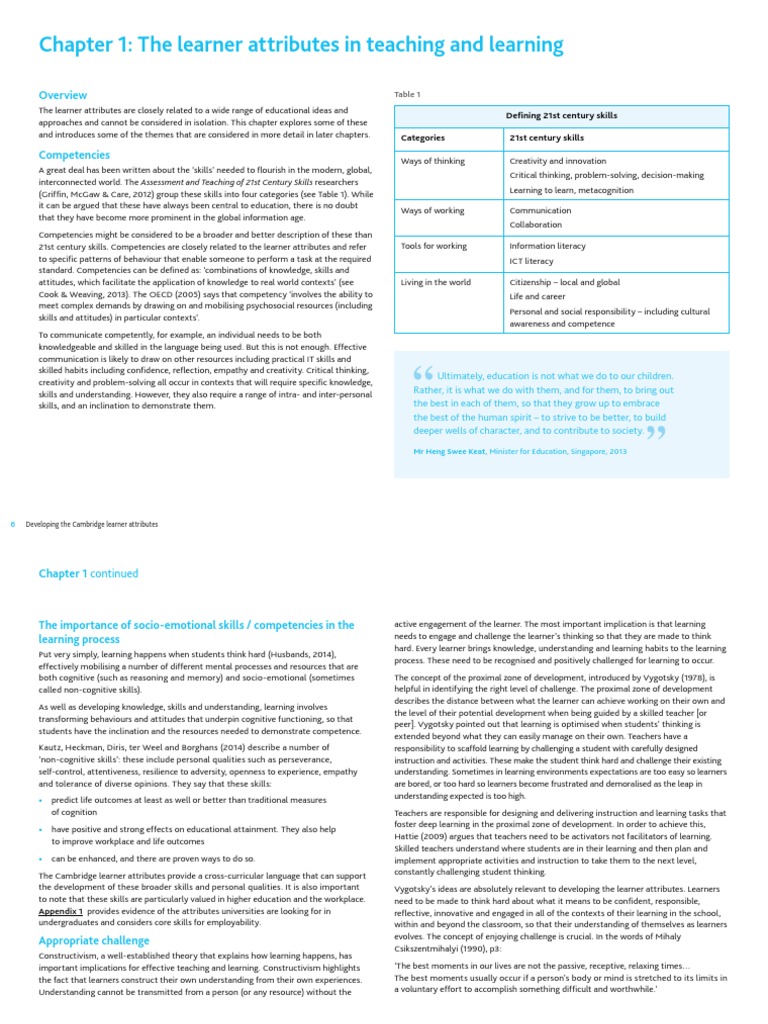 Chapter 1: The Learner Attributes in Teaching and Learning: Table 1 ...