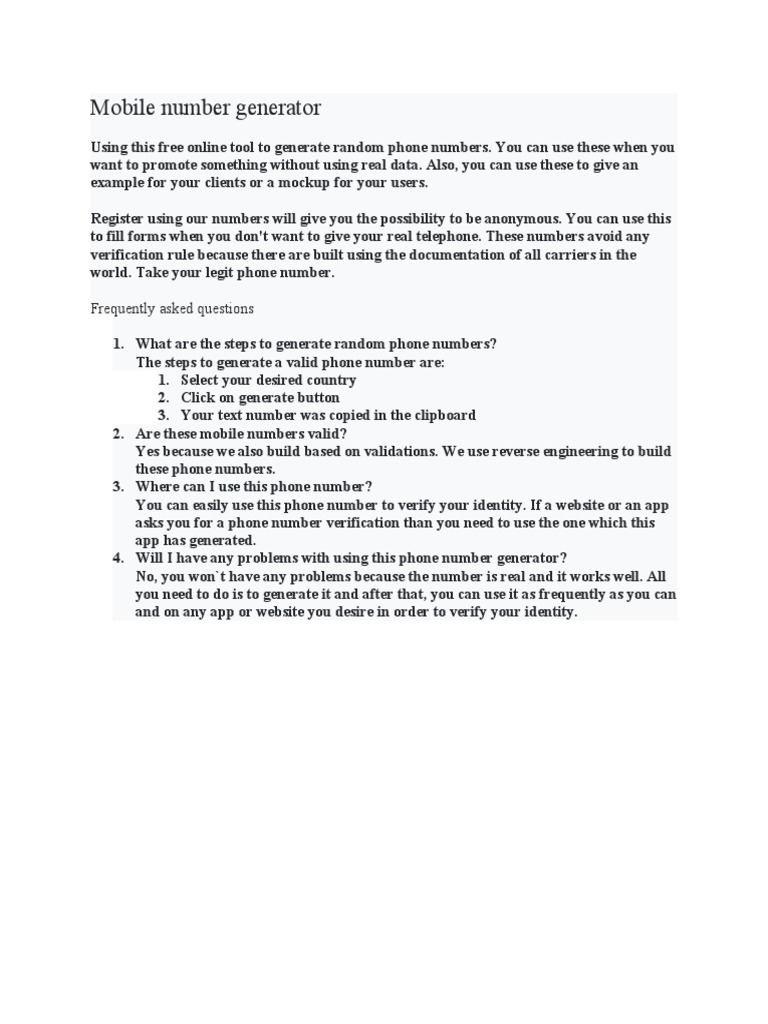 Mobile Number Generator: Frequently Asked Questions | PDF | Computers