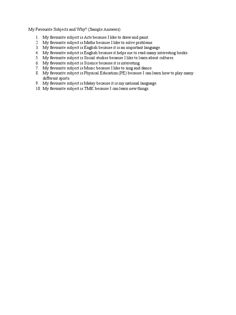 Top 10 Favorite School Subjects Explained | PDF