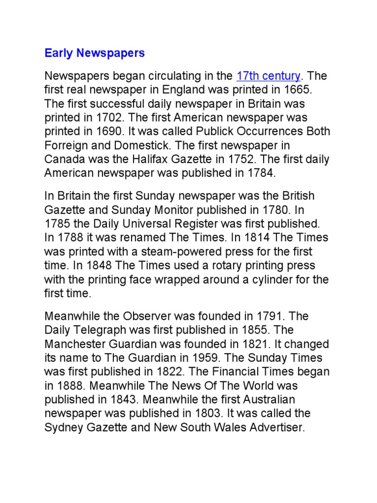 Early Newspapers: 17th Century | PDF | Newspapers | The Daily Telegraph