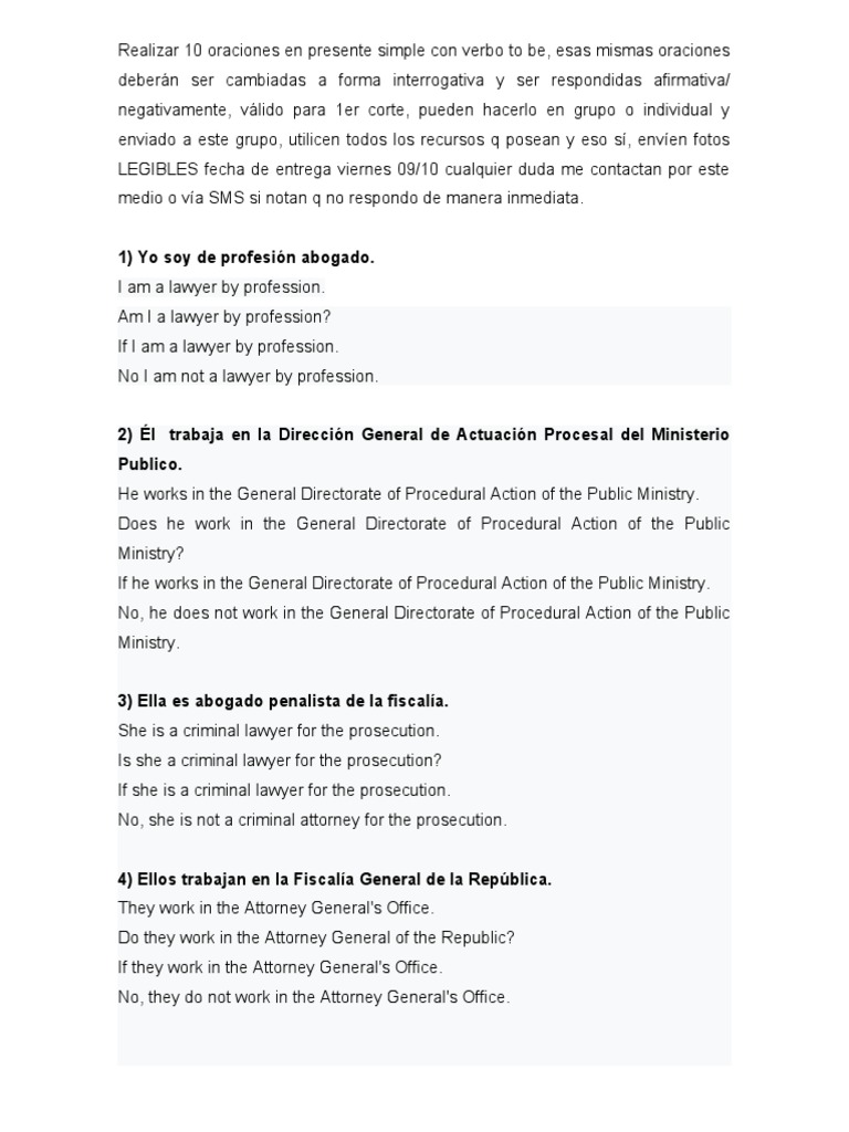 Realizar 10 Oraciones En Presente Simple Con Verbo To Be Pdf