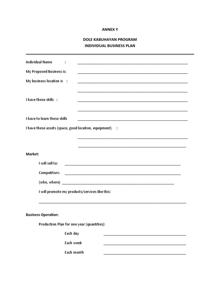 ANNEX Y - Template For Individual Project Proposal Business Plan | PDF ...
