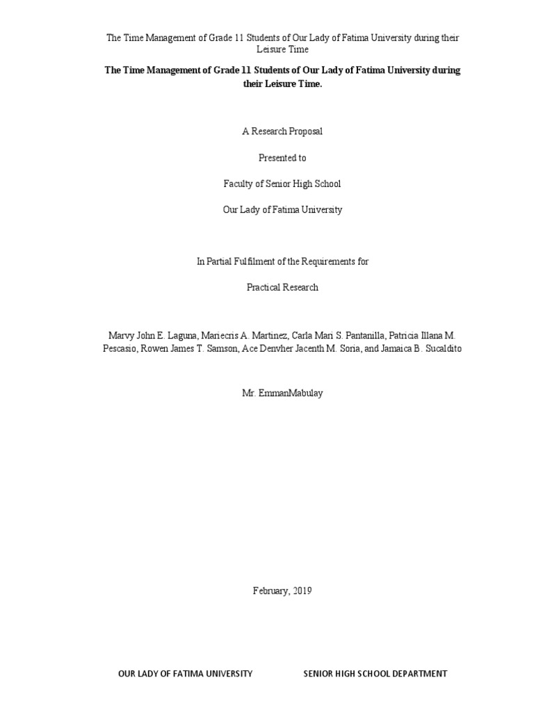 Time Management in OLFAU Grade 11 Students | PDF | Survey Methodology ...