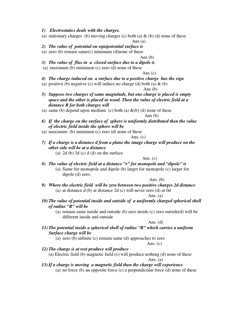 Assignment Mcqs Pdf Pdf Magnetic Field Dipole