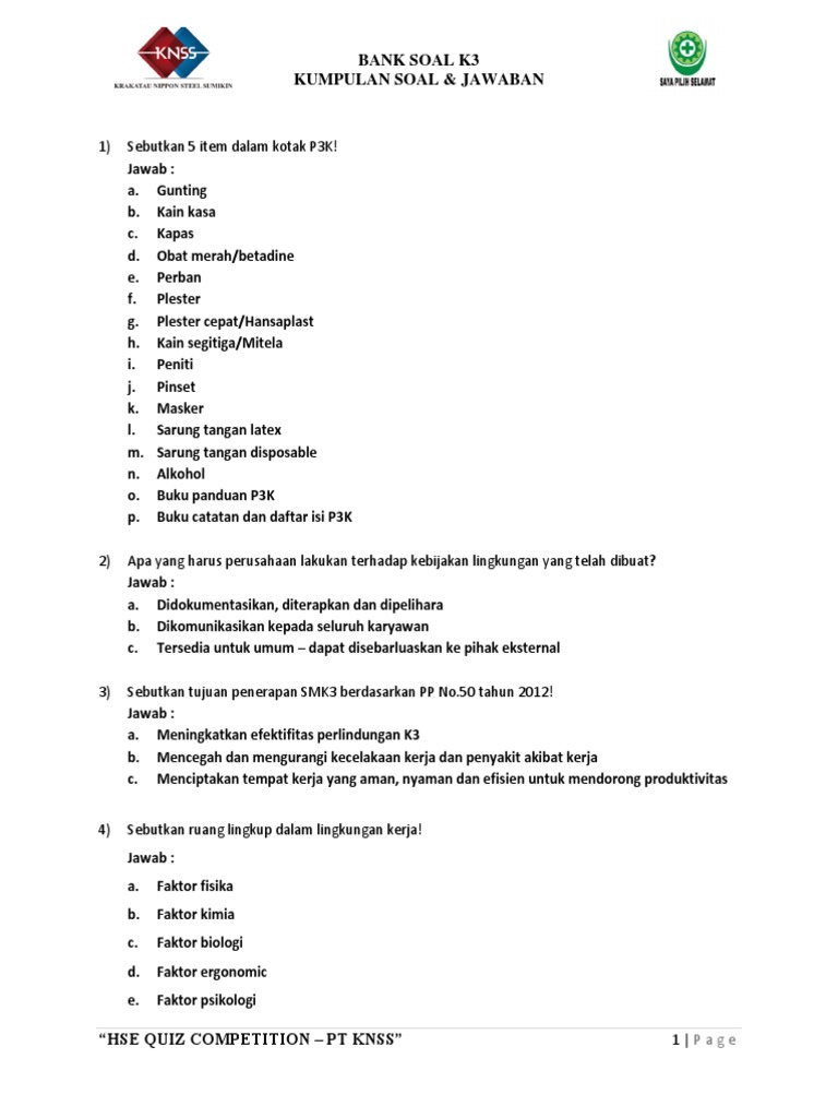 Bank Soal K3 - Hse Quiz Competition | PDF