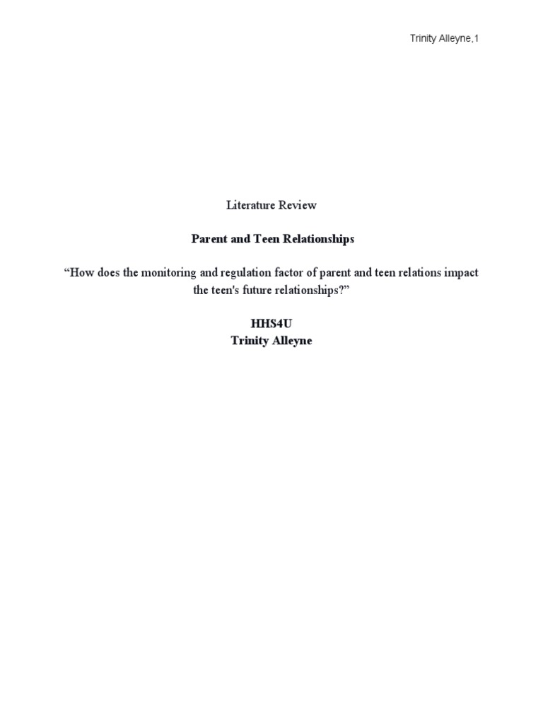 Literature Review: Parent and Teen Relationships | PDF | Wellness