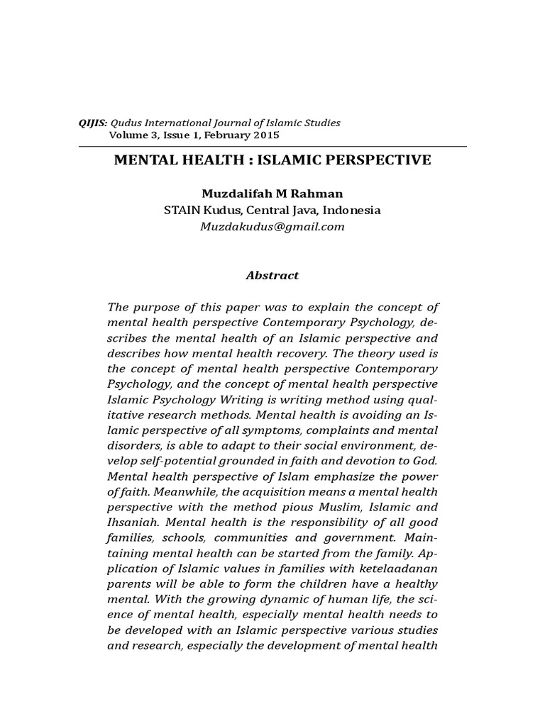 Mental Health: Islamic Perspective: STAIN Kudus, Central Java ...