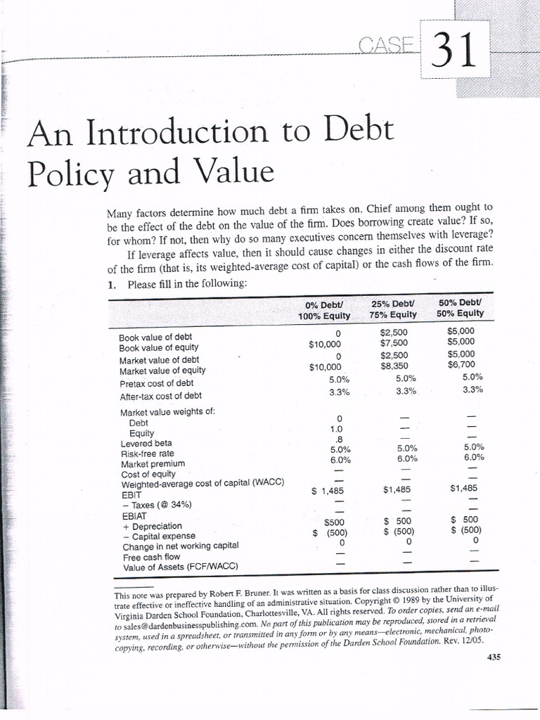 Debt Policy and Value | PDF