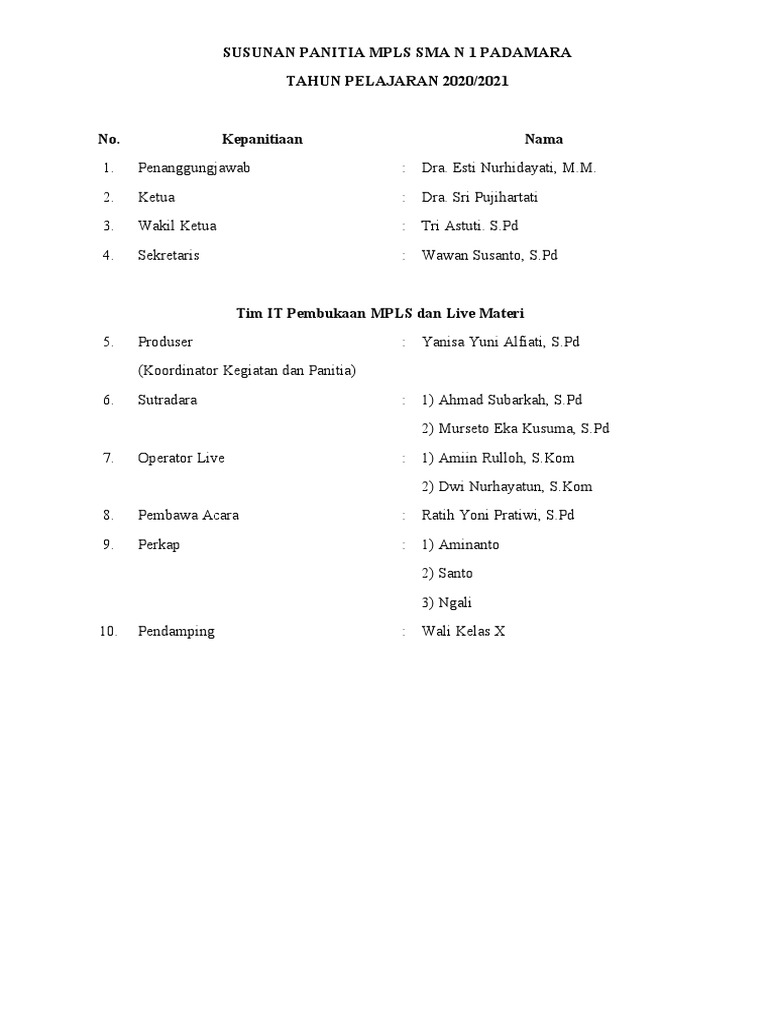 MPLS SMA N 1 Padamara 2020/2021 | PDF