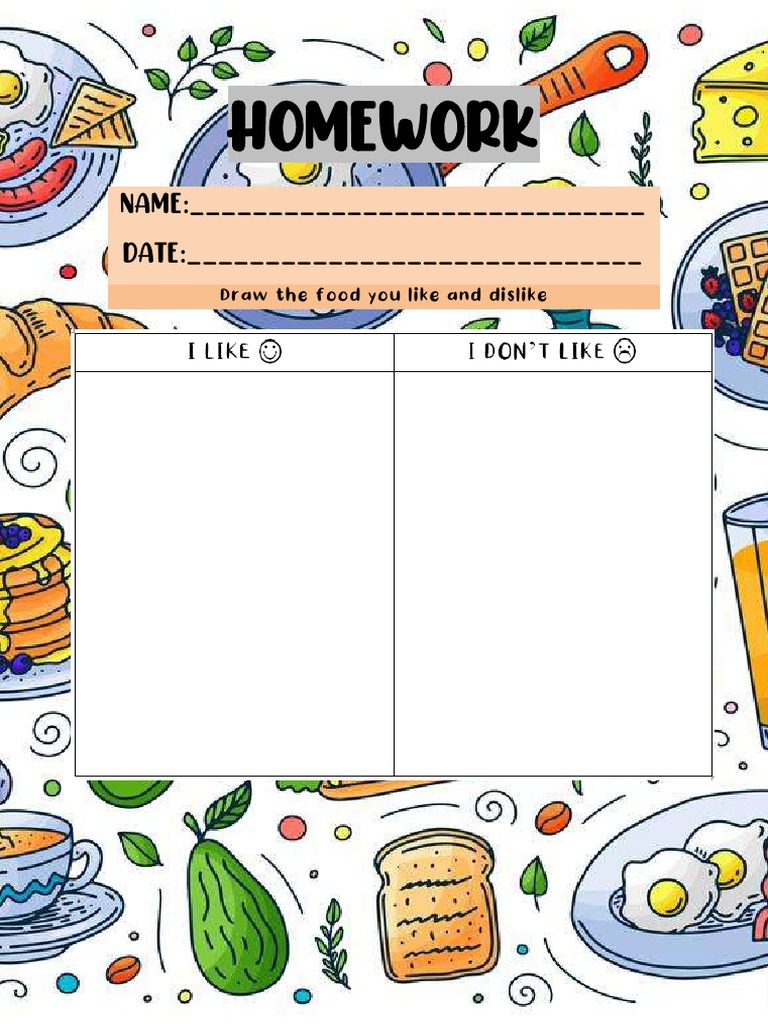 Homework: NAME: - DATE: - Draw The Food You Like and Dislike | PDF